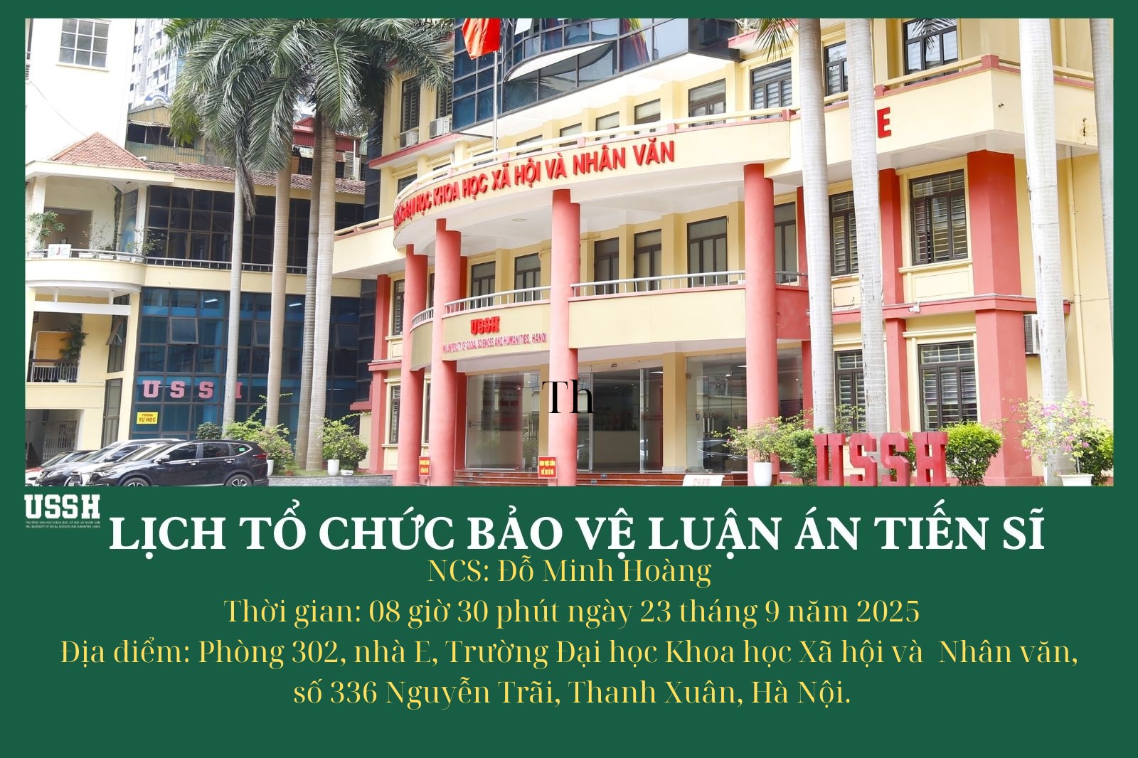 Announcement of doctoral thesis defense schedule of PhD student Do Minh Hoang